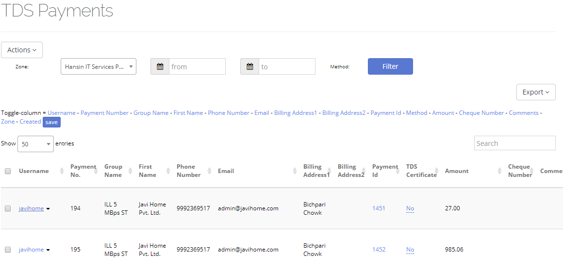 Managing TDS payments - Documentation - Jaze ISP Manager